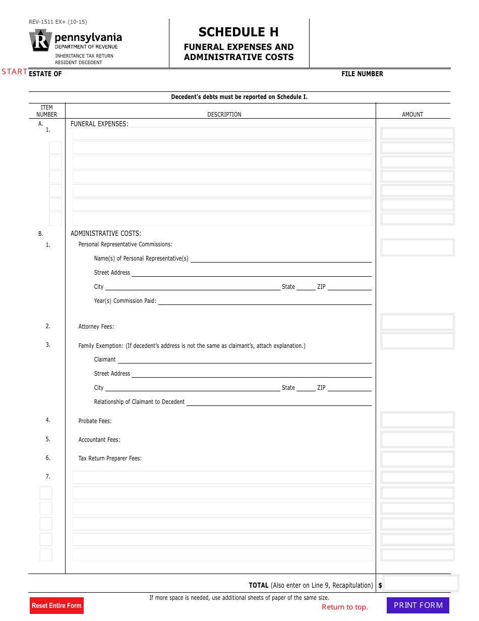 Form REV-1511 Schedule H - Fill Out, Sign Online and Download Fillable ...