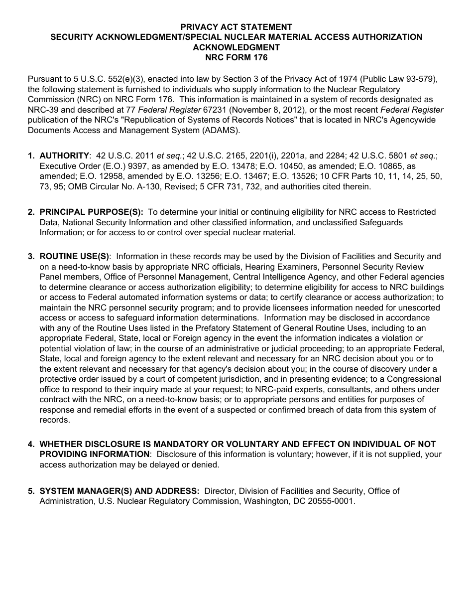 NRC Form 176 - Fill Out, Sign Online and Download Fillable PDF ...