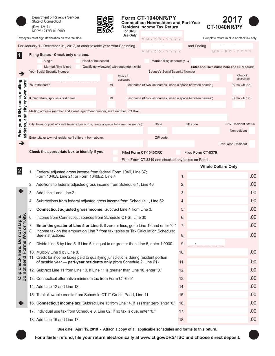 Form CT-1040NR/PY - 2017 - Fill Out, Sign Online and Download Printable ...