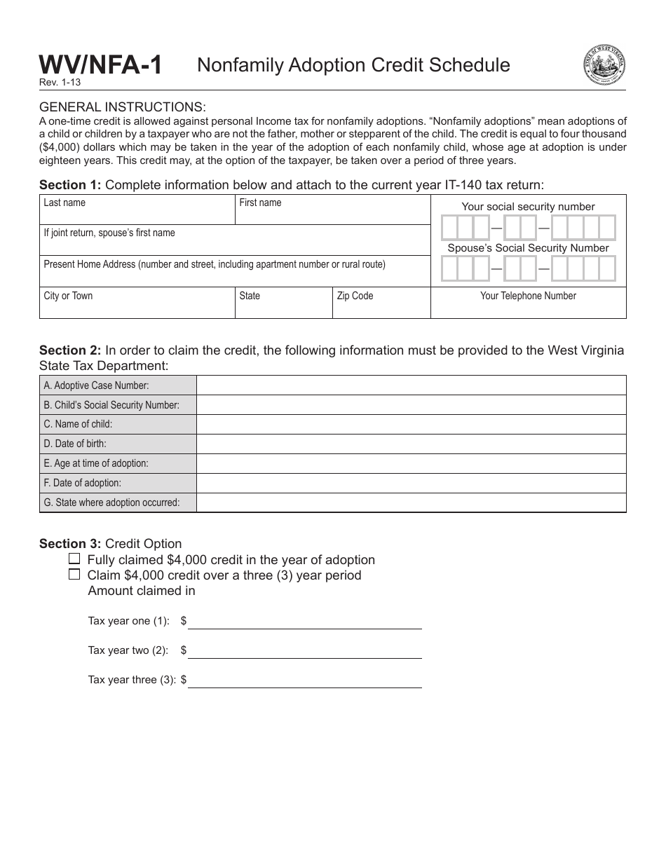 Form WV/NFA-1 - Fill Out, Sign Online and Download Printable PDF, West ...