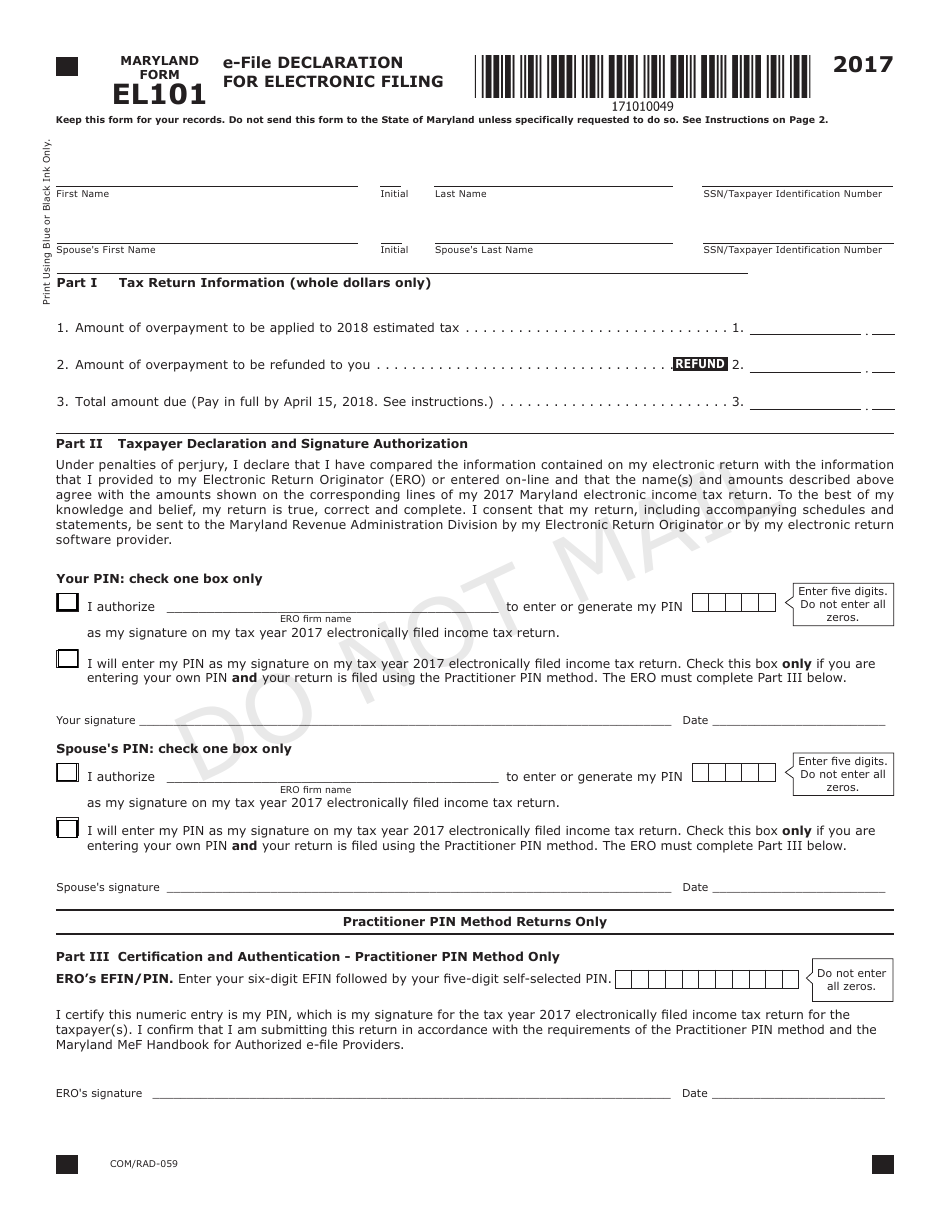 Form EL101 - 2017 - Fill Out, Sign Online and Download Fillable PDF ...