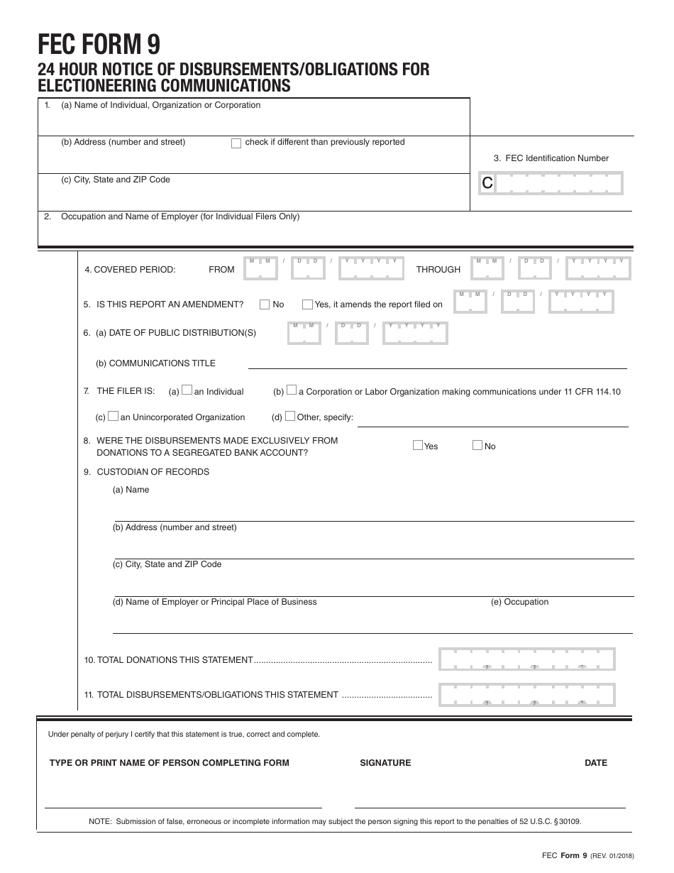 FEC Form 9 - Fill Out, Sign Online and Download Printable PDF ...