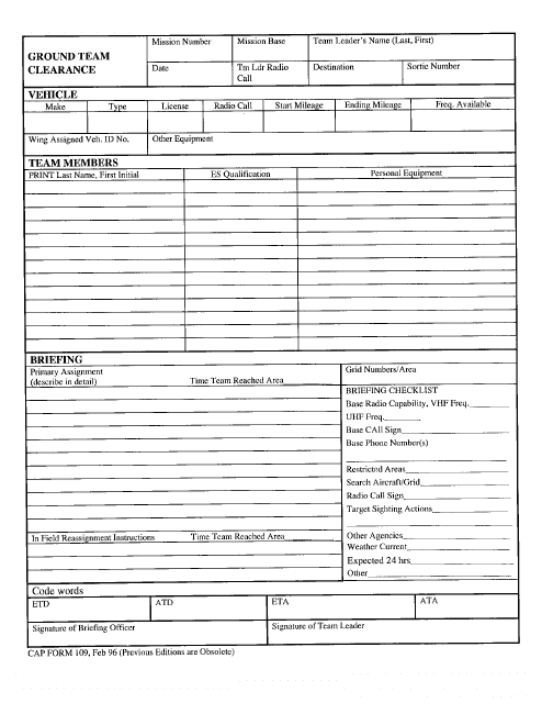 CAP Form 109 - Fill Out, Sign Online and Download Printable PDF ...