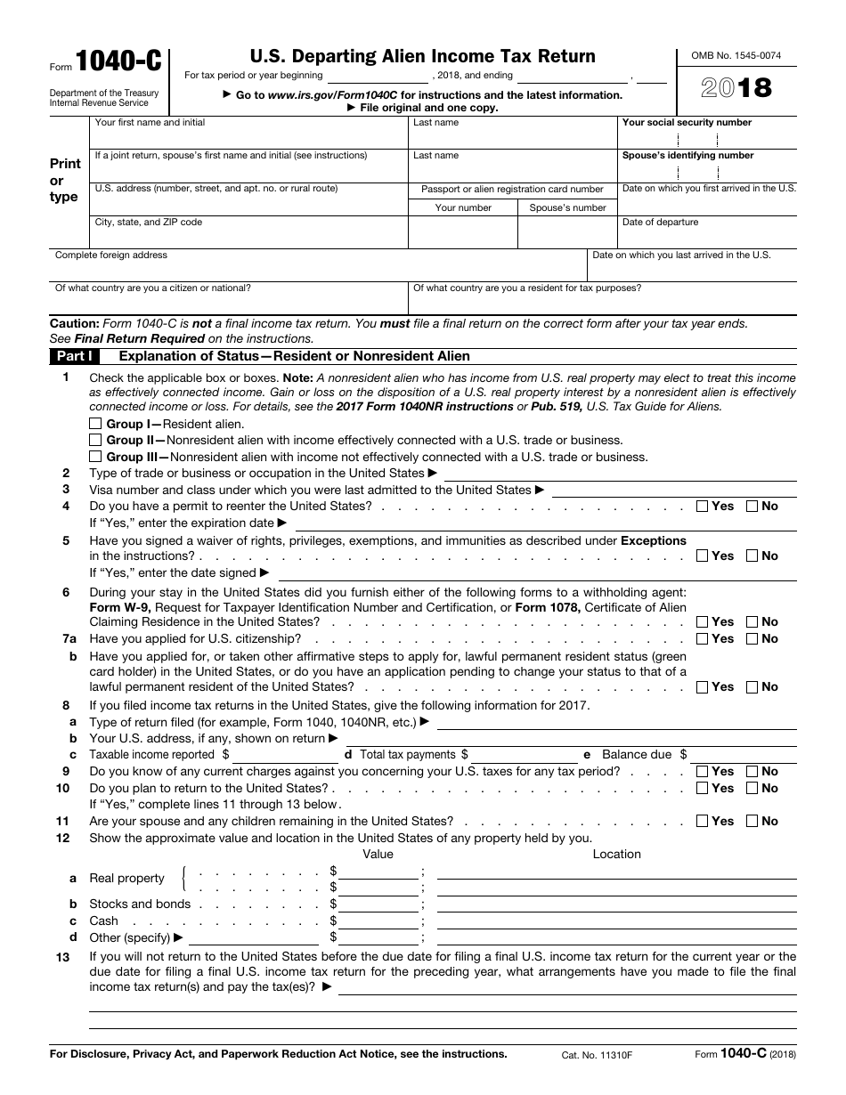 IRS Form 1040-C - 2018 - Fill Out, Sign Online and Download Fillable ...