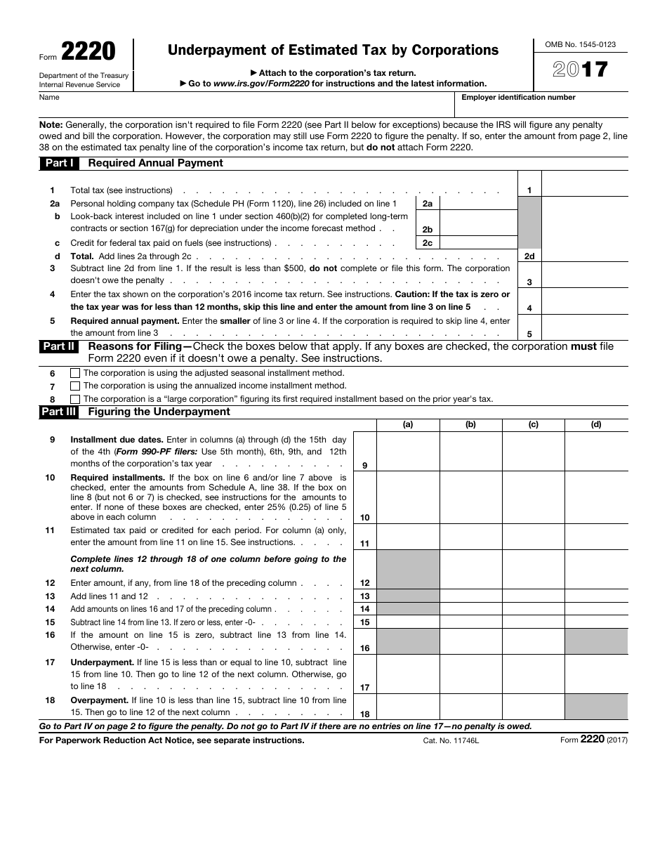 IRS Form 2220 - 2017 - Fill Out, Sign Online and Download Fillable PDF ...