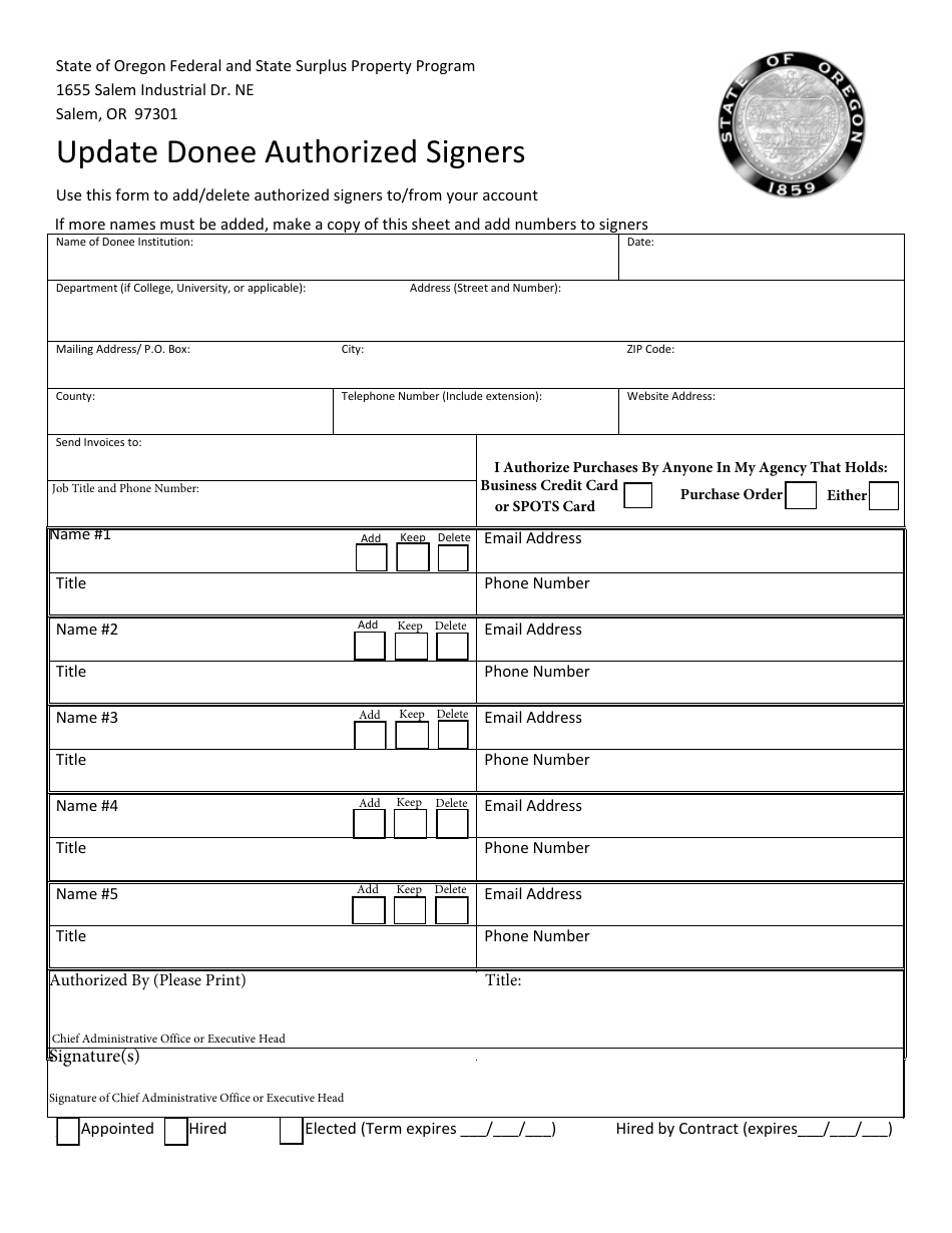 Oregon Update Donee Authorized Signers - Fill Out, Sign Online and ...