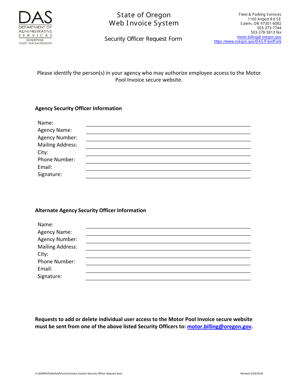 Oregon Invoice System Security Officer Request Form - Fill Out, Sign ...