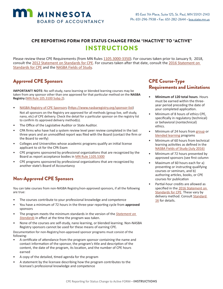 Minnesota Cpe Reporting Form for Status Change "active" - Fill Out ...
