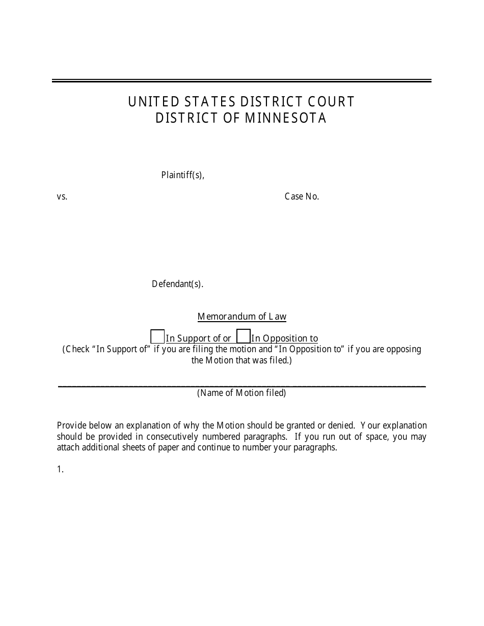 Minnesota Memorandum of Law - Fill Out, Sign Online and Download PDF ...