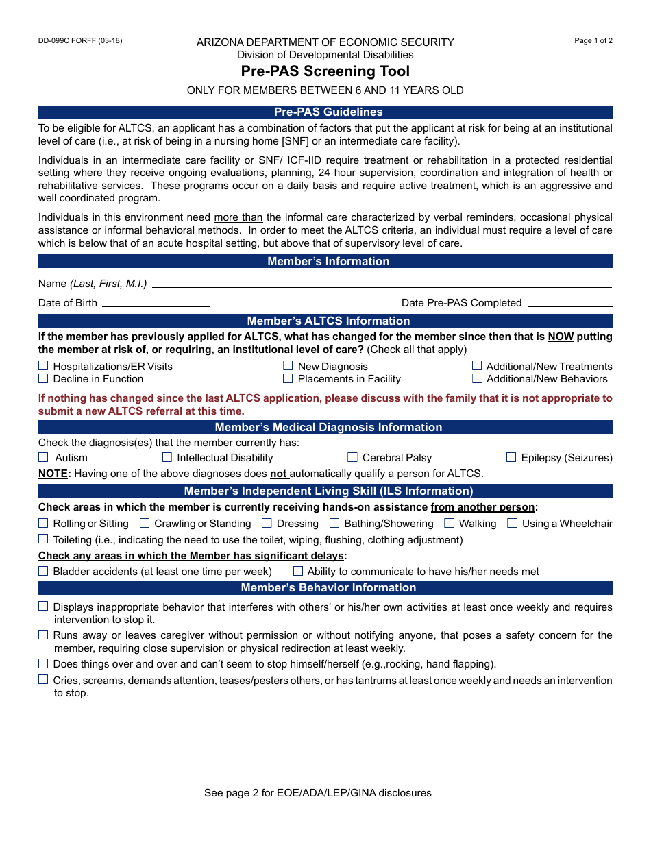 Form DD-099C - Fill Out, Sign Online and Download Fillable PDF, Arizona ...