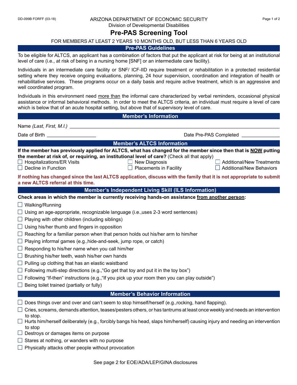 Form DD-099B - Fill Out, Sign Online and Download Fillable PDF, Arizona ...