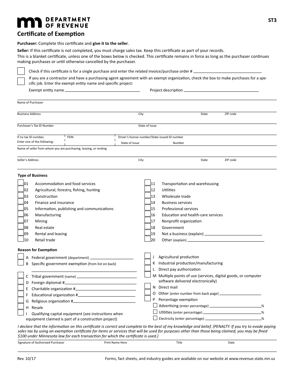 Form ST3 - Fill Out, Sign Online and Download Fillable PDF, Minnesota ...