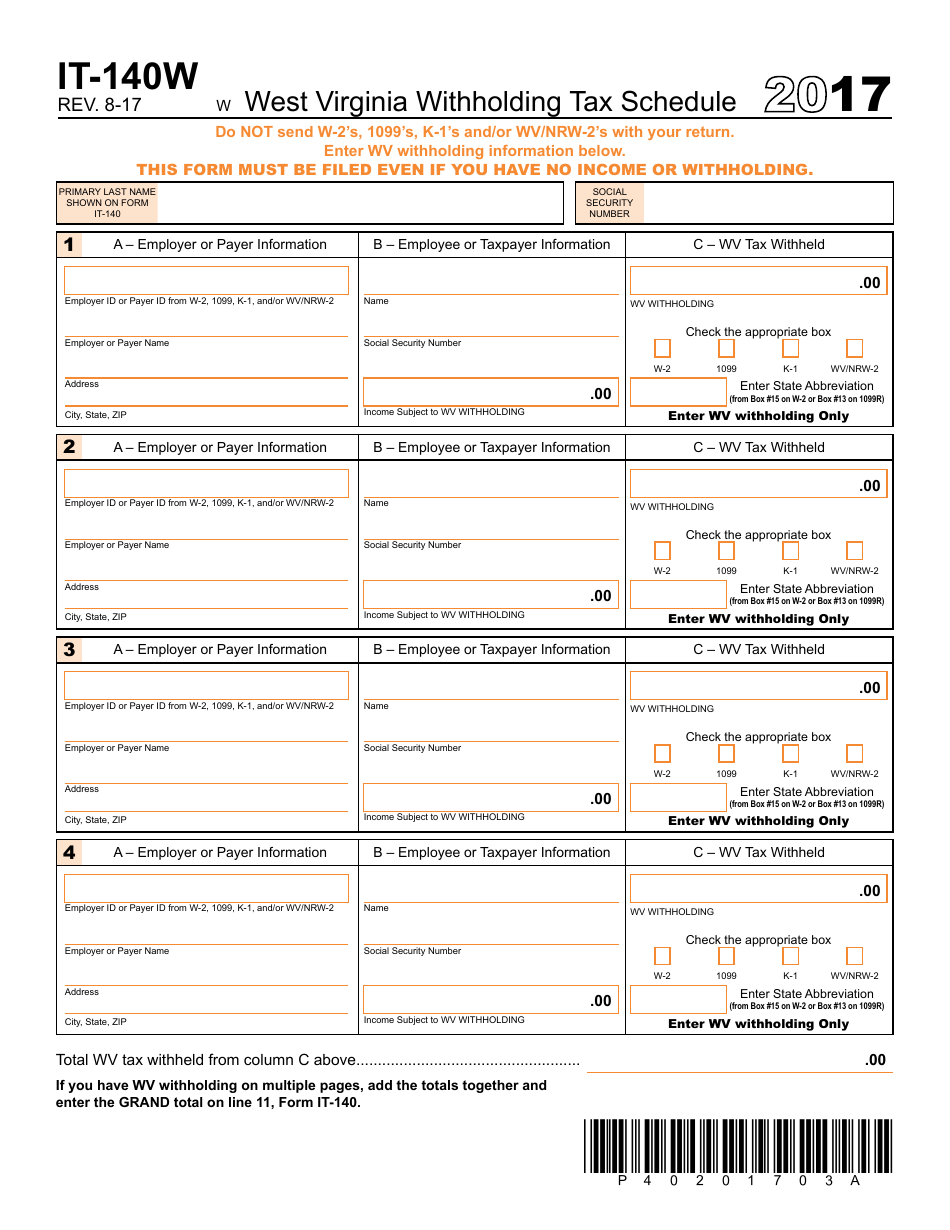 Form IT-140W - 2017 - Fill Out, Sign Online and Download Fillable PDF ...