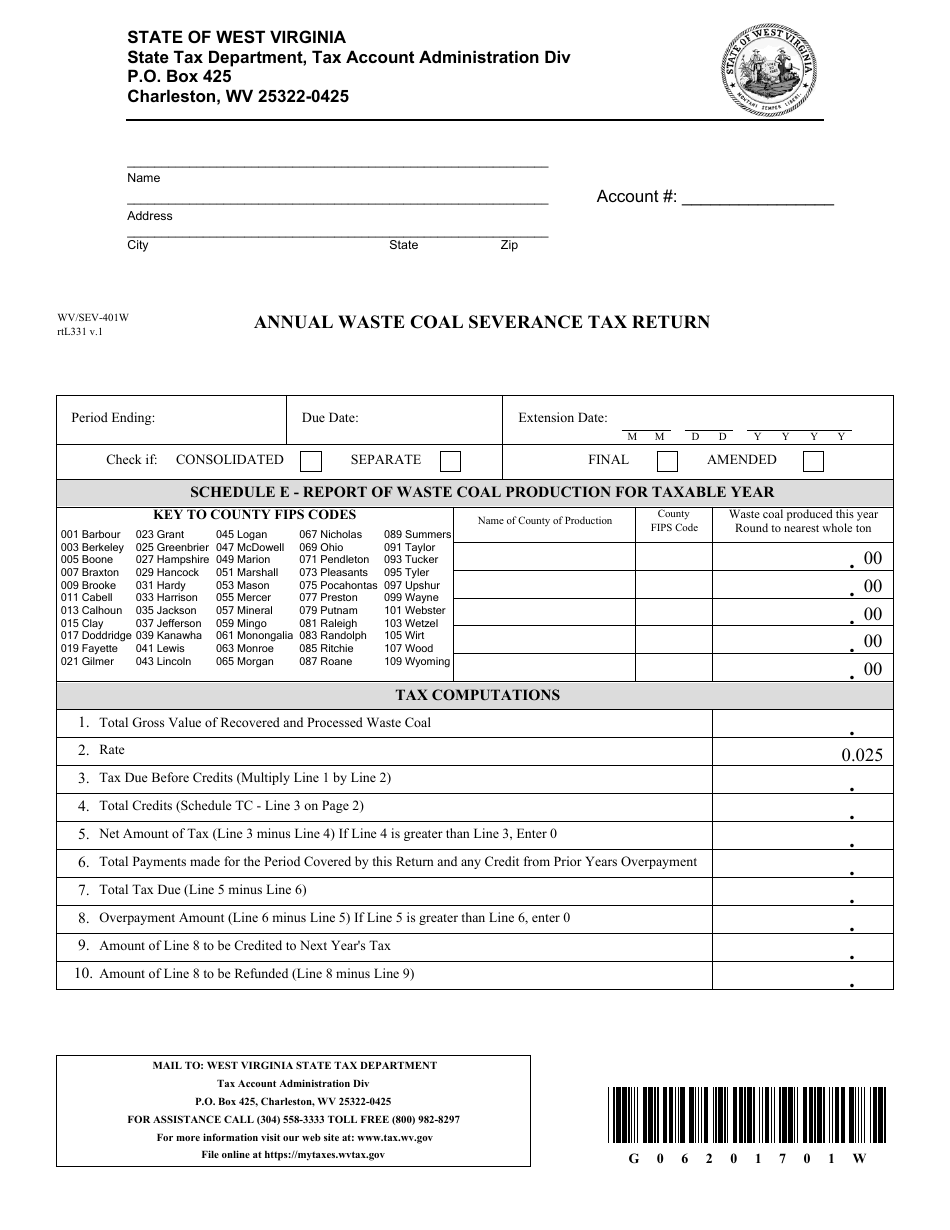 Form WV/SEV-401w - Fill Out, Sign Online and Download Printable PDF ...