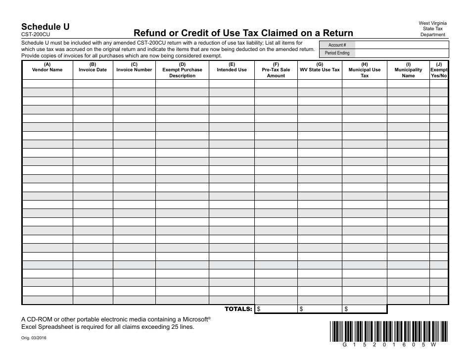 Form CST-200CU Schedule U - Fill Out, Sign Online and Download ...