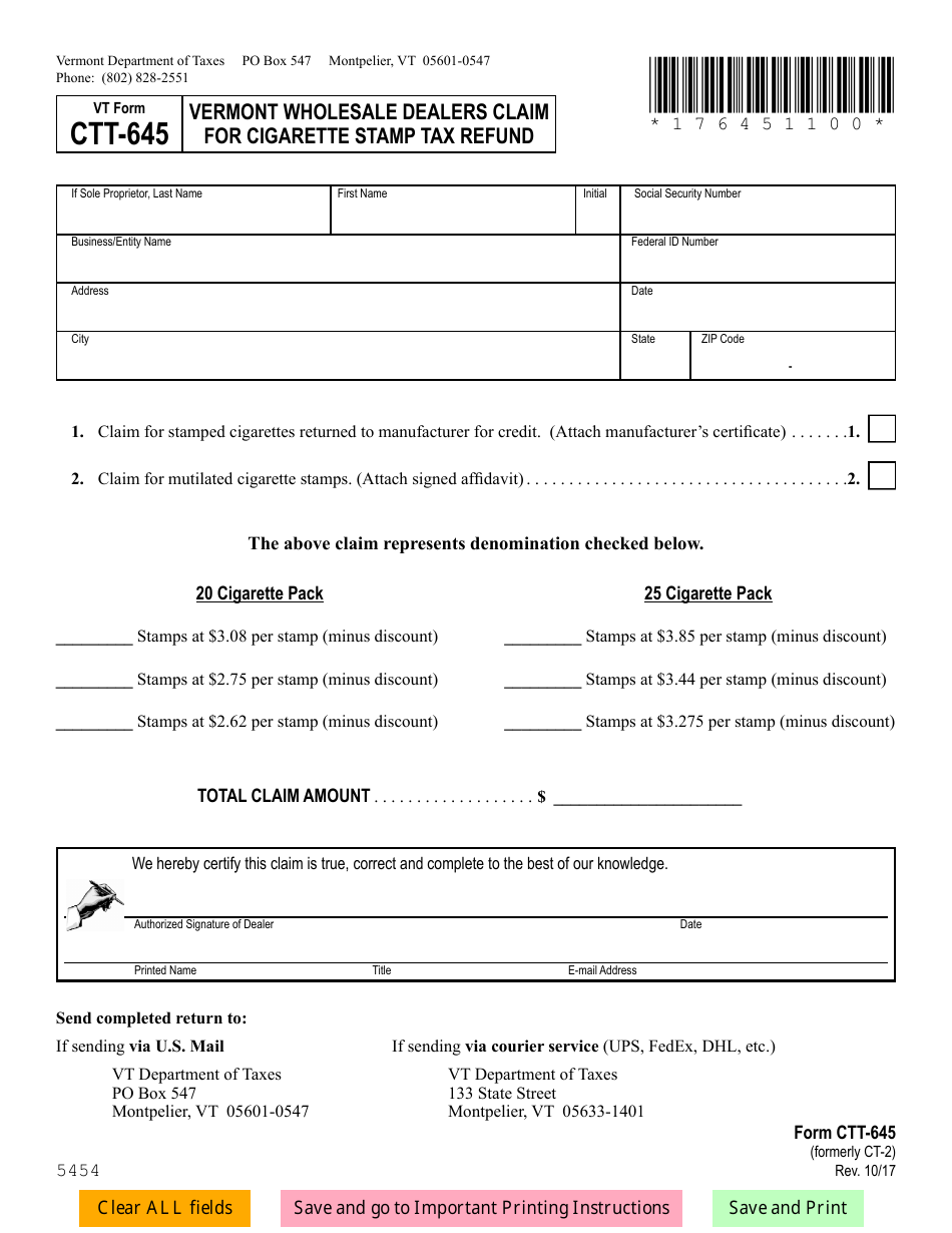 VT Form CTT-645 - Fill Out, Sign Online and Download Fillable PDF ...
