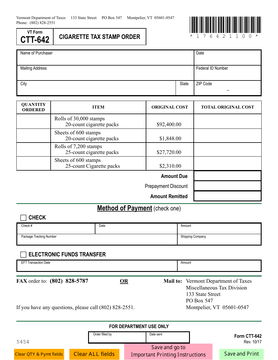 VT Form CTT-642 - Fill Out, Sign Online and Download Fillable PDF ...
