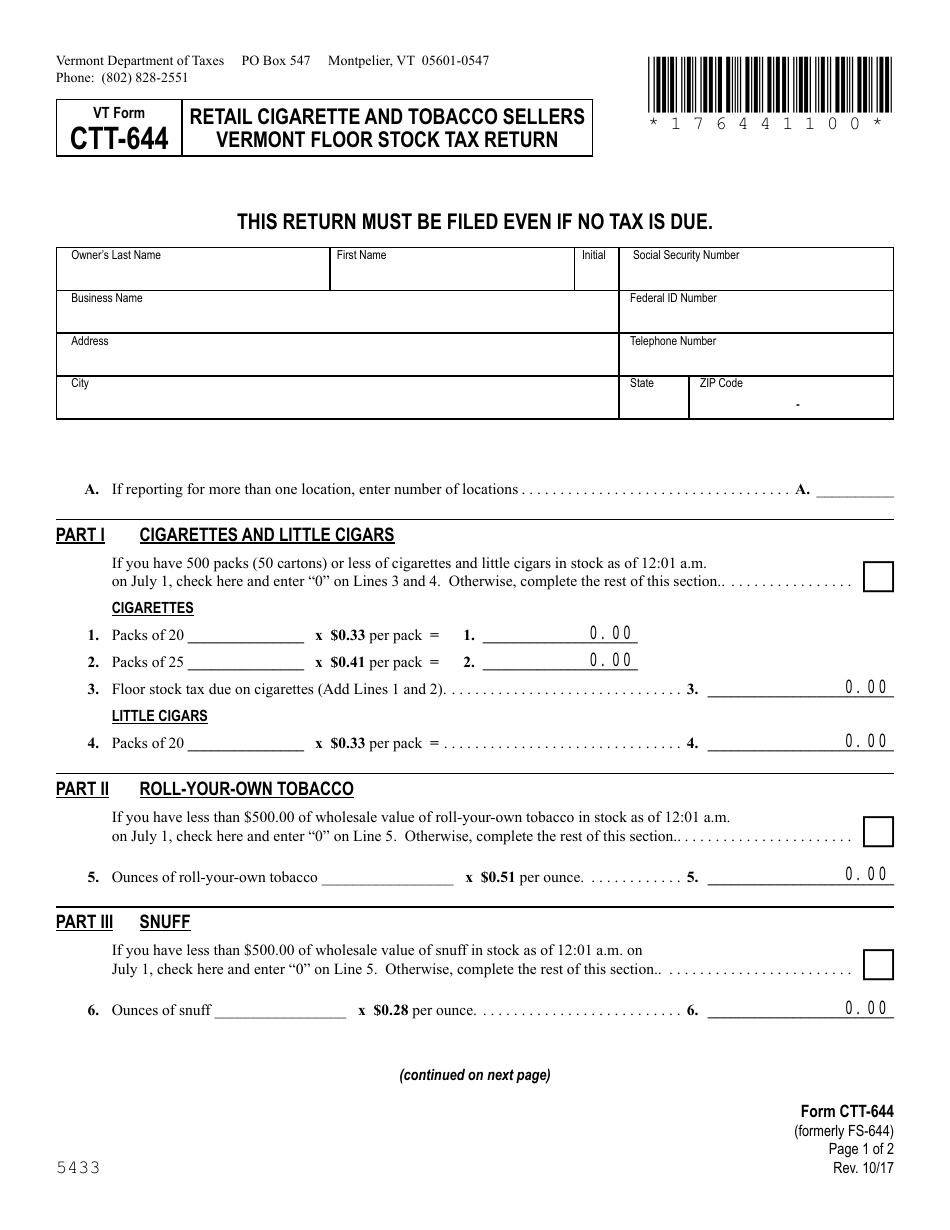 VT Form CTT-644 - Fill Out, Sign Online and Download Fillable PDF ...
