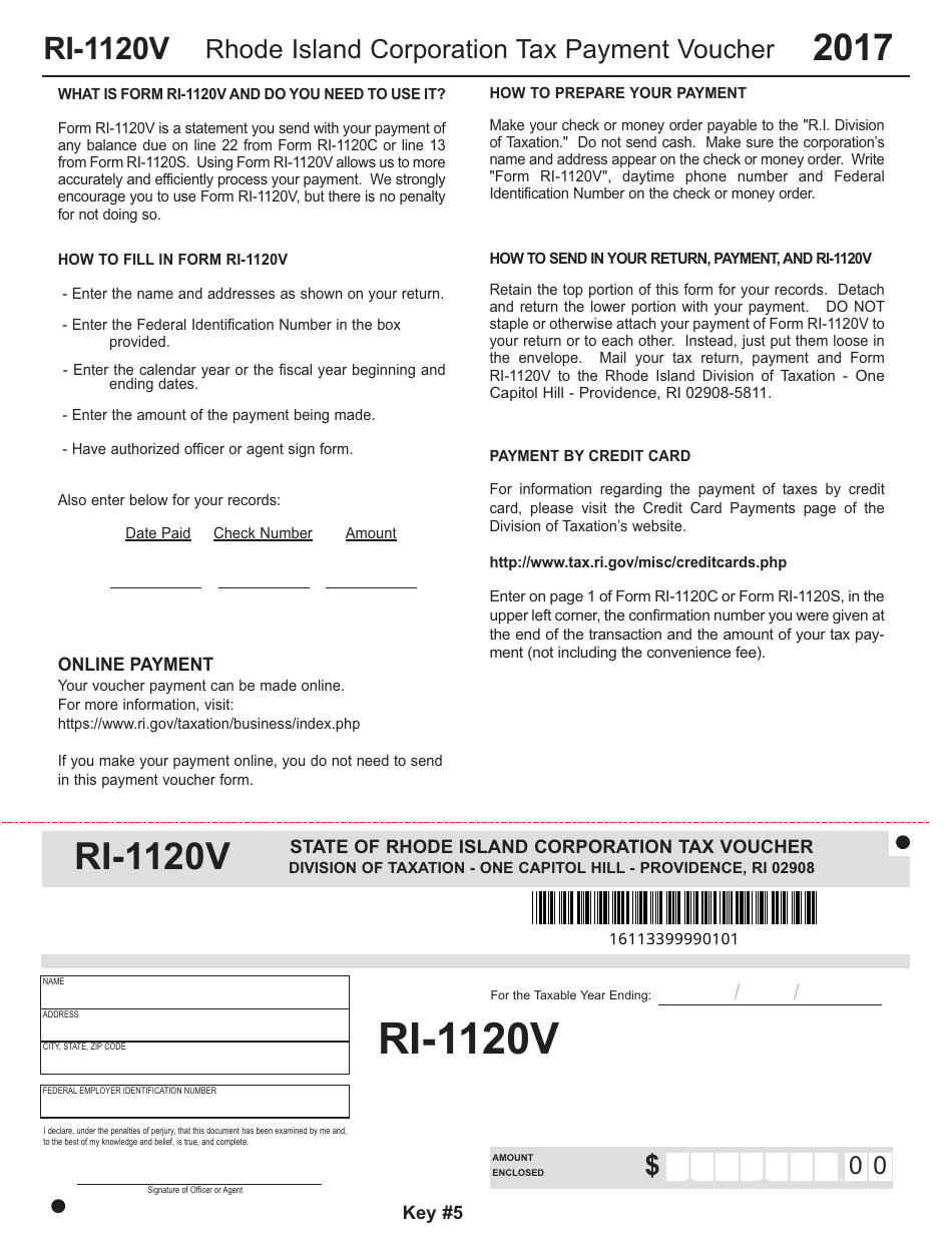 Form RI-1120V - 2017 - Fill Out, Sign Online and Download Printable PDF ...