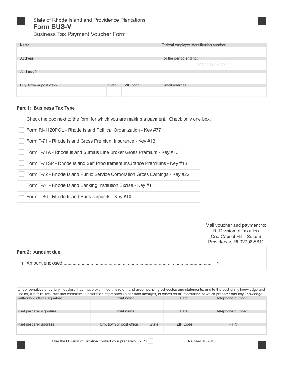 Form BUS-V - Fill Out, Sign Online and Download Fillable PDF, Rhode ...