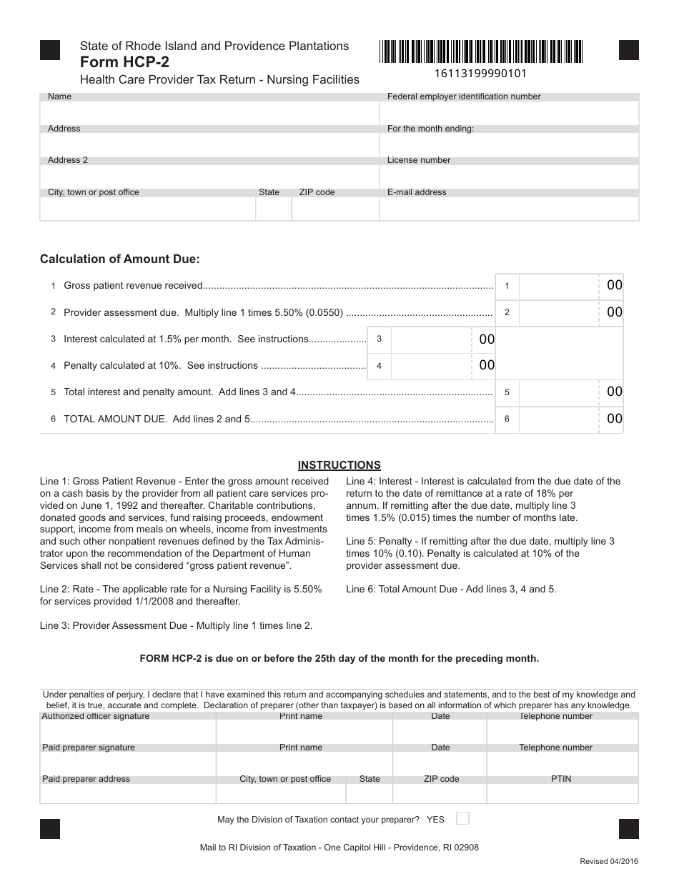 Form HCP-2 - Fill Out, Sign Online and Download Fillable PDF, Rhode ...