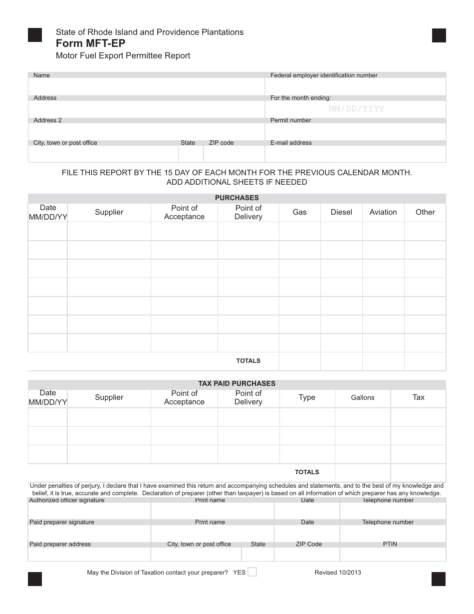 Form MFT-EP - Fill Out, Sign Online and Download Printable PDF, Rhode ...