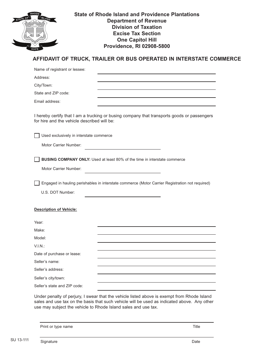 Form SU13-111 - Fill Out, Sign Online and Download Printable PDF, Rhode ...