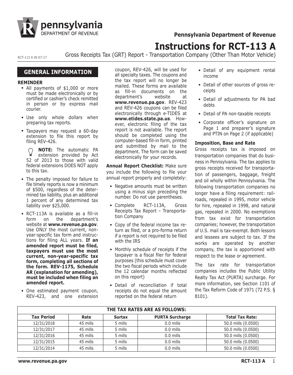 Download Instructions for Form RCT-113A Gross Receipts Tax (Grt) Report ...