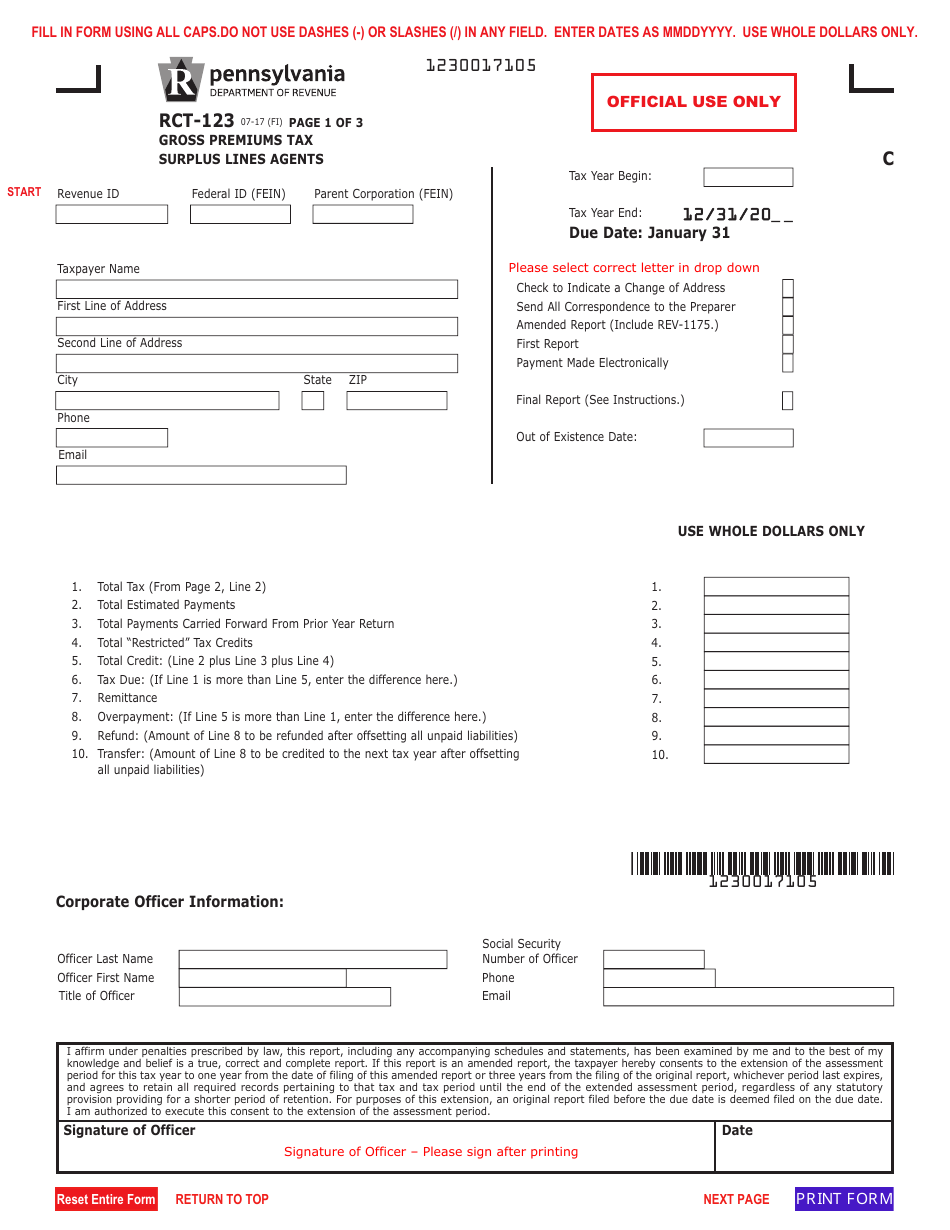 Form RCT-123 - Fill Out, Sign Online and Download Fillable PDF ...