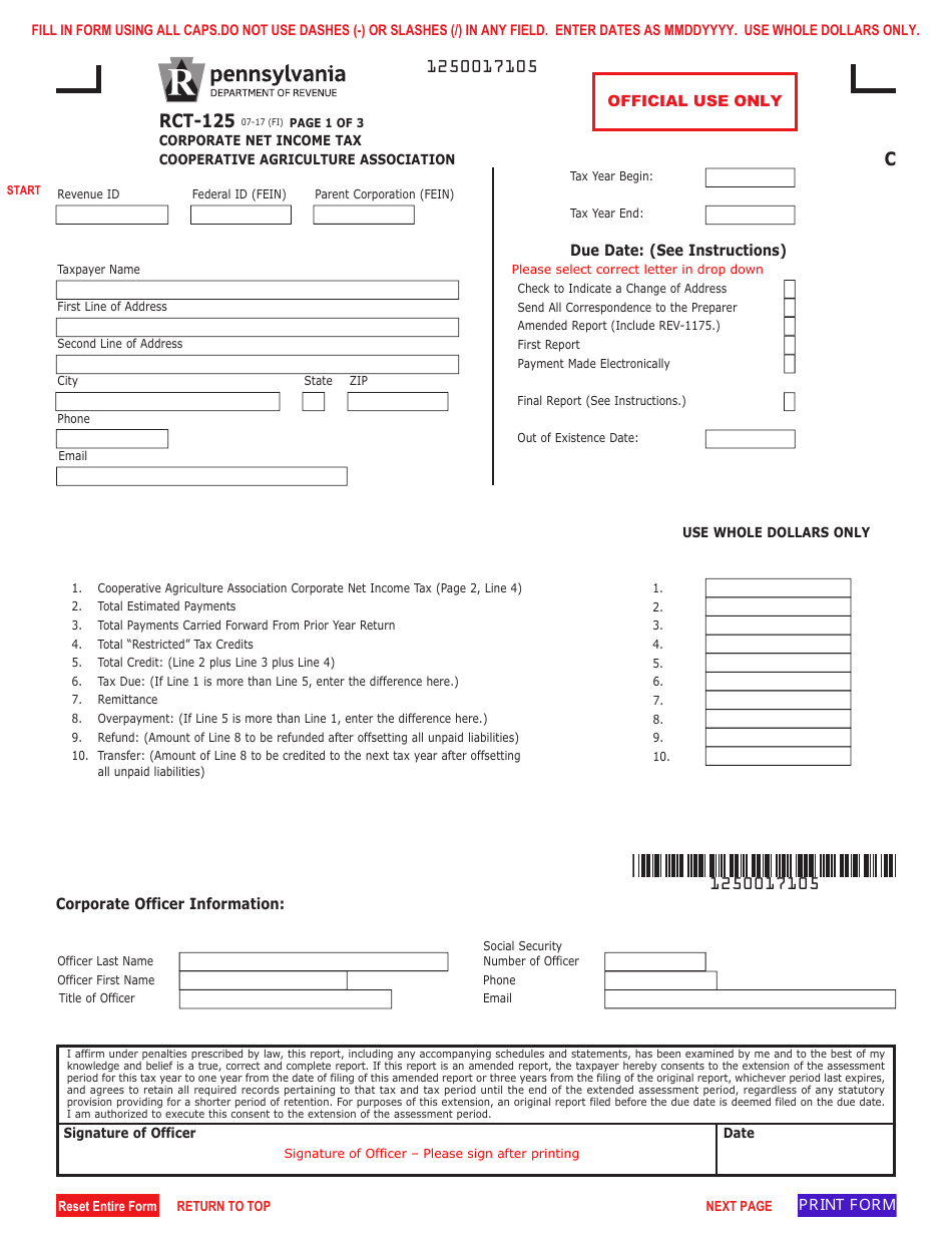 Form RCT-125 - Fill Out, Sign Online and Download Fillable PDF ...