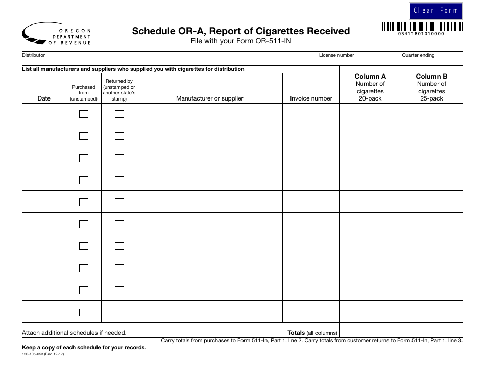 Form 150-105-053 Schedule OR-A - Fill Out, Sign Online and Download ...