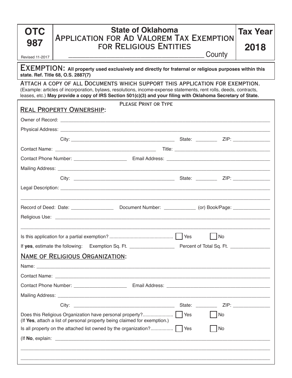 OTC Form OTC987 - 2018 - Fill Out, Sign Online and Download Fillable ...