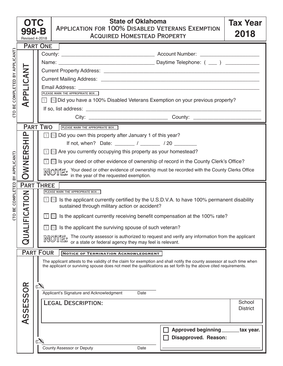 OTC Form OTC998-B - 2018 - Fill Out, Sign Online and Download Fillable ...