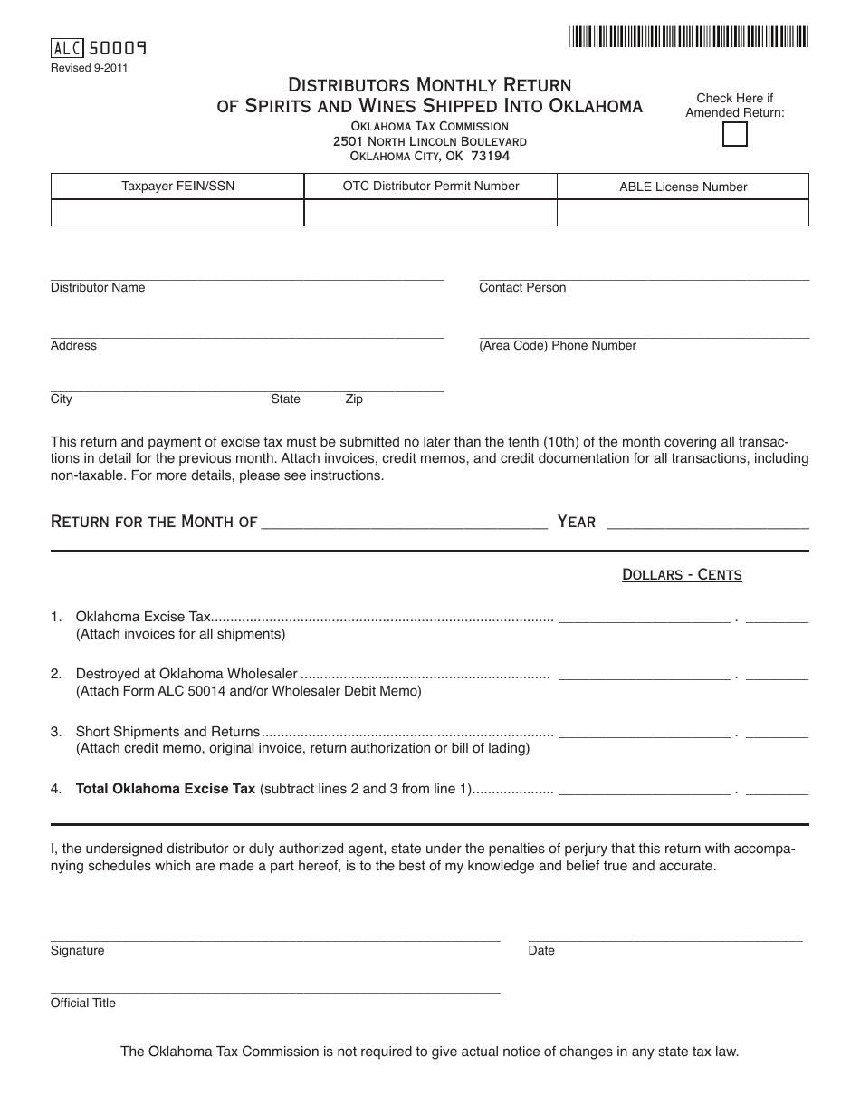 OTC Form ALC50009 - Fill Out, Sign Online and Download Fillable PDF ...