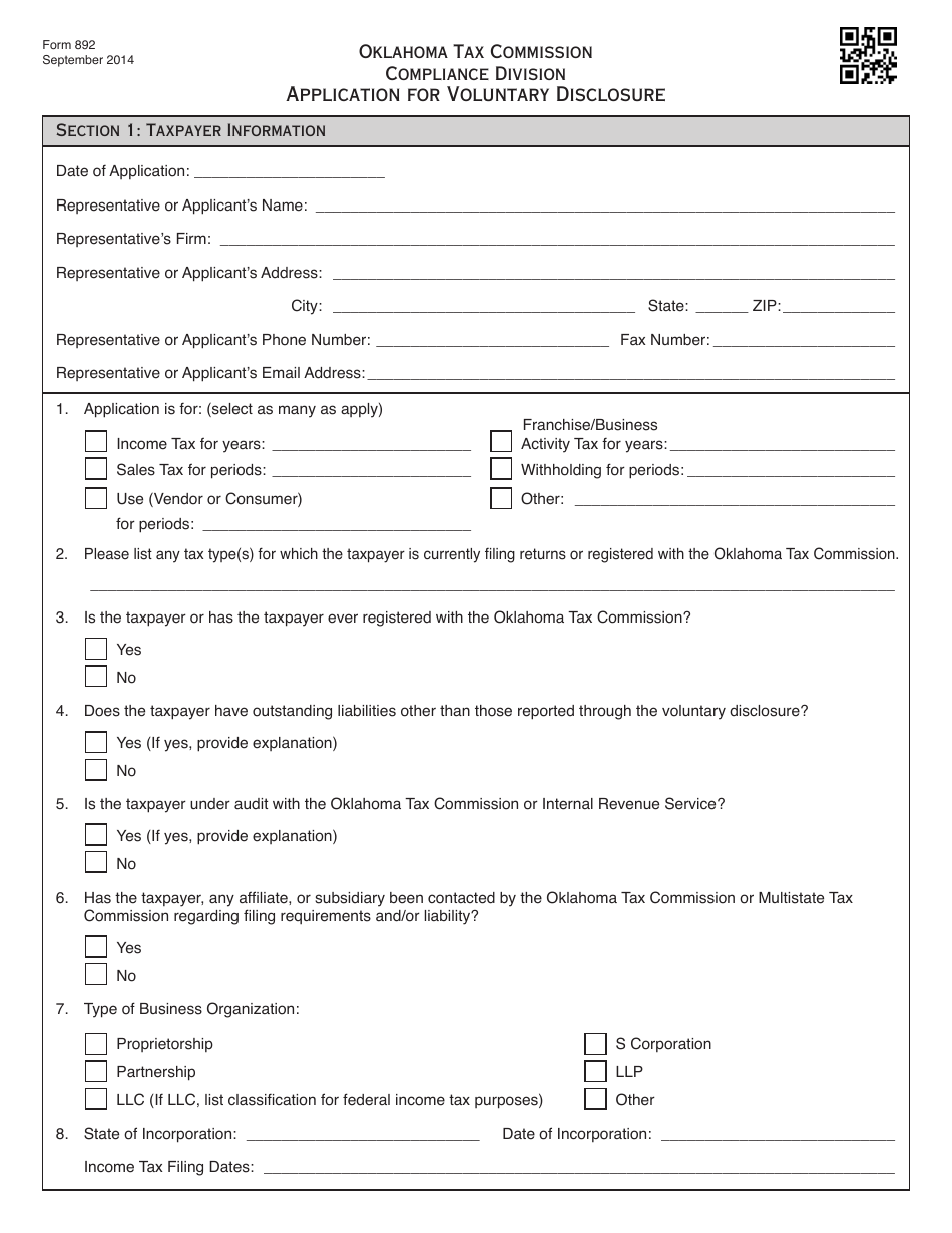 OTC Form 892 - Fill Out, Sign Online and Download Fillable PDF ...