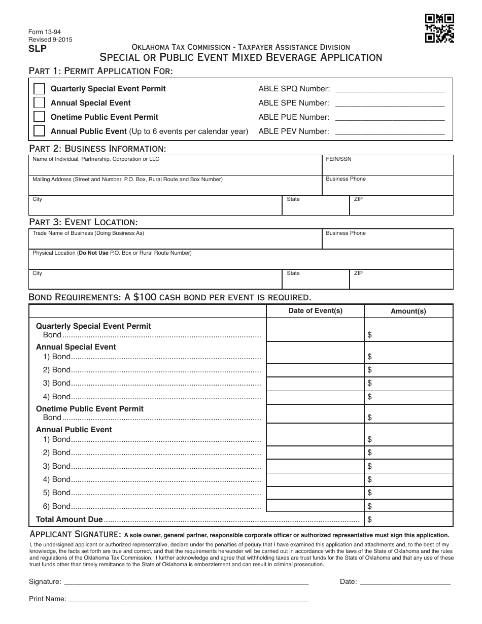 OTC Form 13-94 - Fill Out, Sign Online and Download Fillable PDF ...