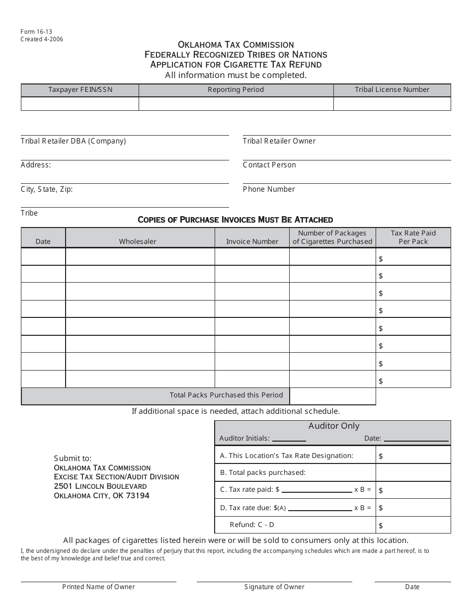 OTC Form 16-13 - Fill Out, Sign Online and Download Fillable PDF ...