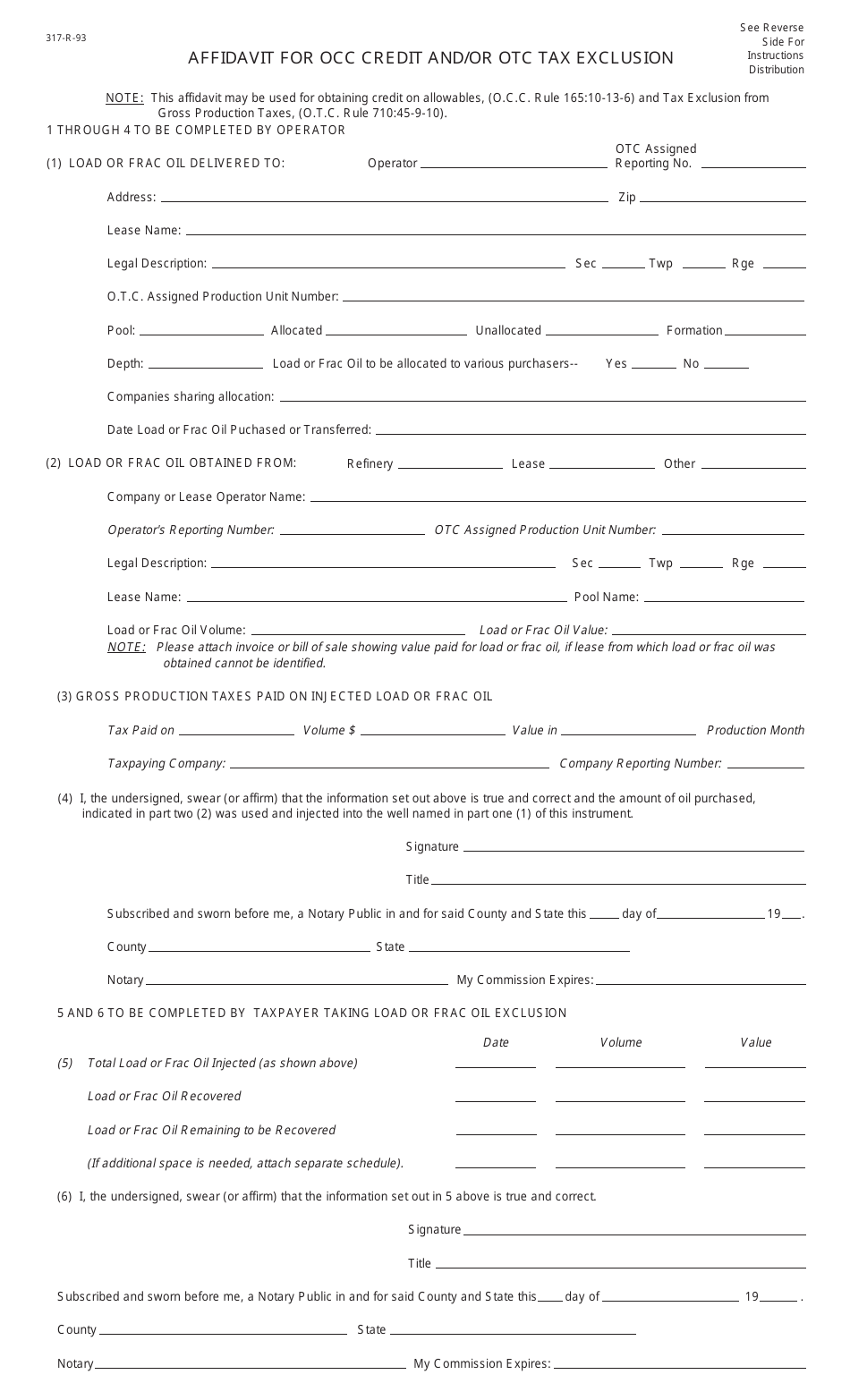 OTC Form 317-R-93 - Fill Out, Sign Online and Download Printable PDF ...