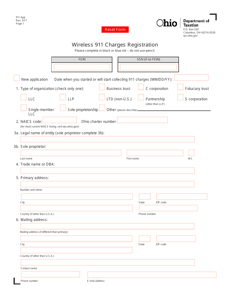 Form 911 APP - Fill Out, Sign Online and Download Fillable PDF, Ohio ...