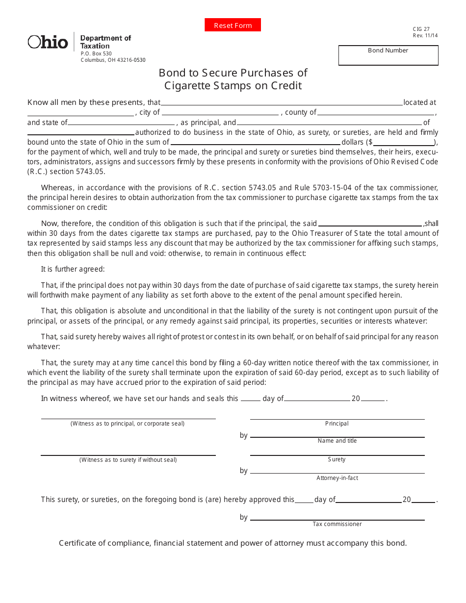 Form CIG27 - Fill Out, Sign Online and Download Fillable PDF, Ohio ...