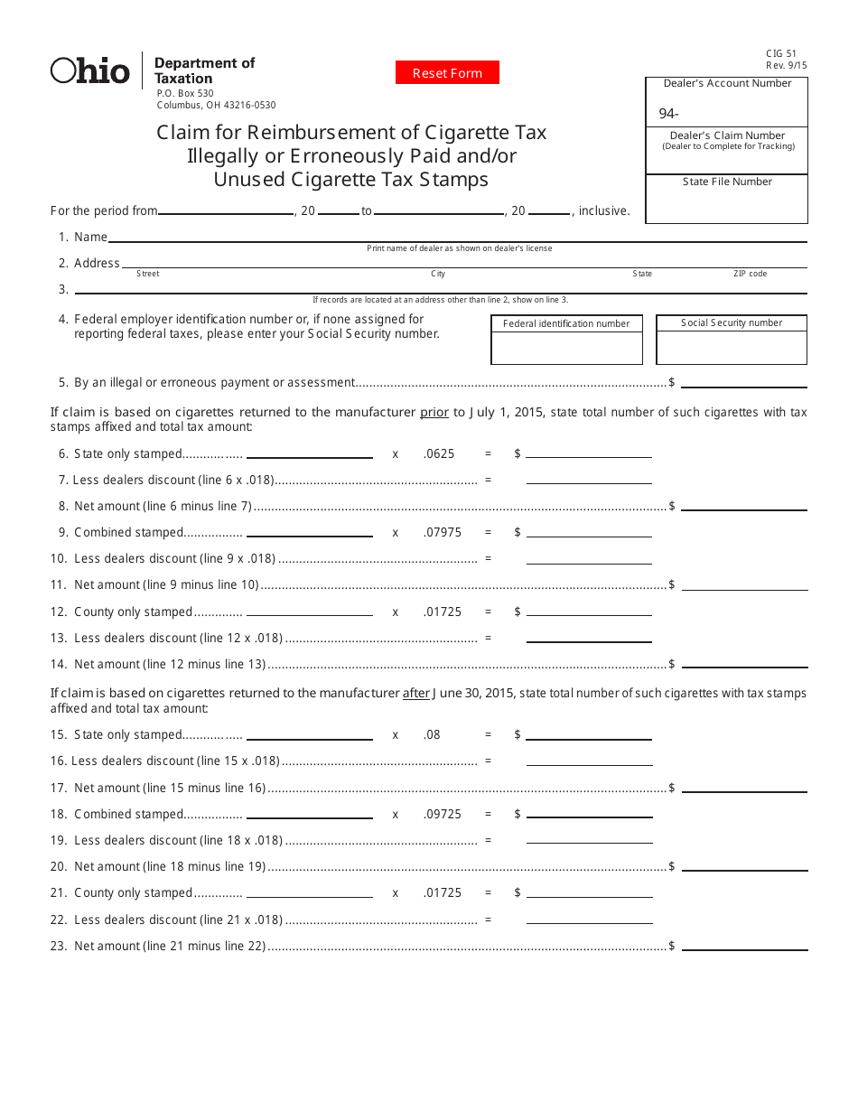 Form CIG51 - Fill Out, Sign Online and Download Fillable PDF, Ohio ...