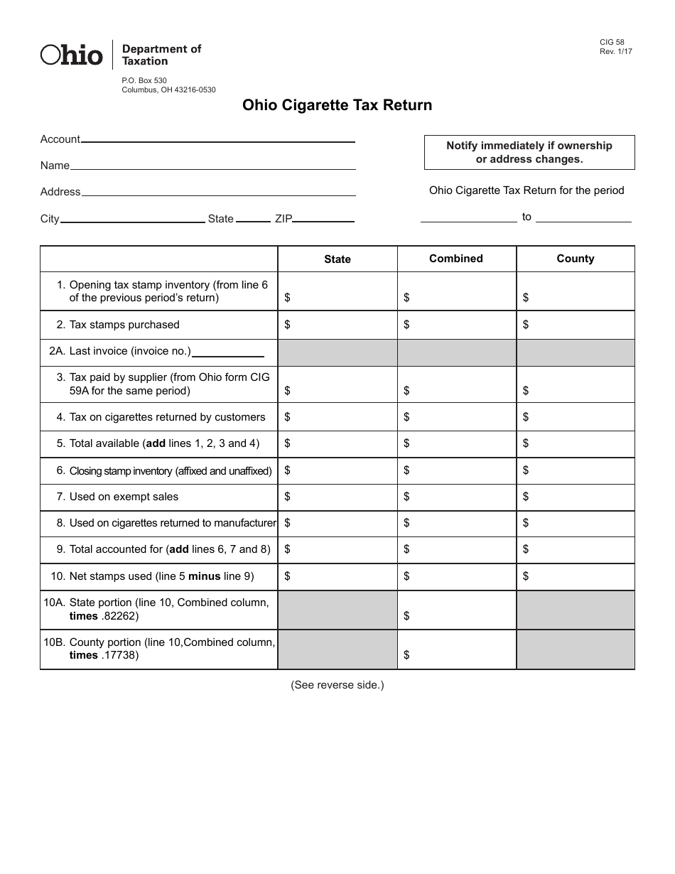 Form CIG58 - Fill Out, Sign Online and Download Printable PDF, Ohio ...
