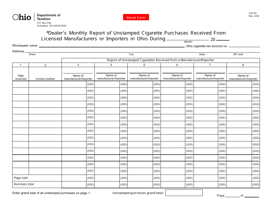 Form CIG59 - Fill Out, Sign Online and Download Fillable PDF, Ohio ...