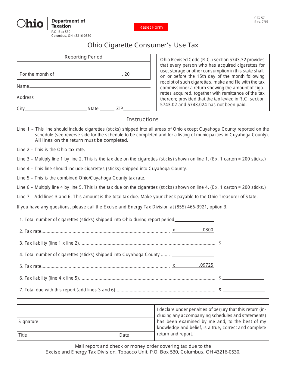 Form CIG57 - Fill Out, Sign Online and Download Fillable PDF, Ohio ...