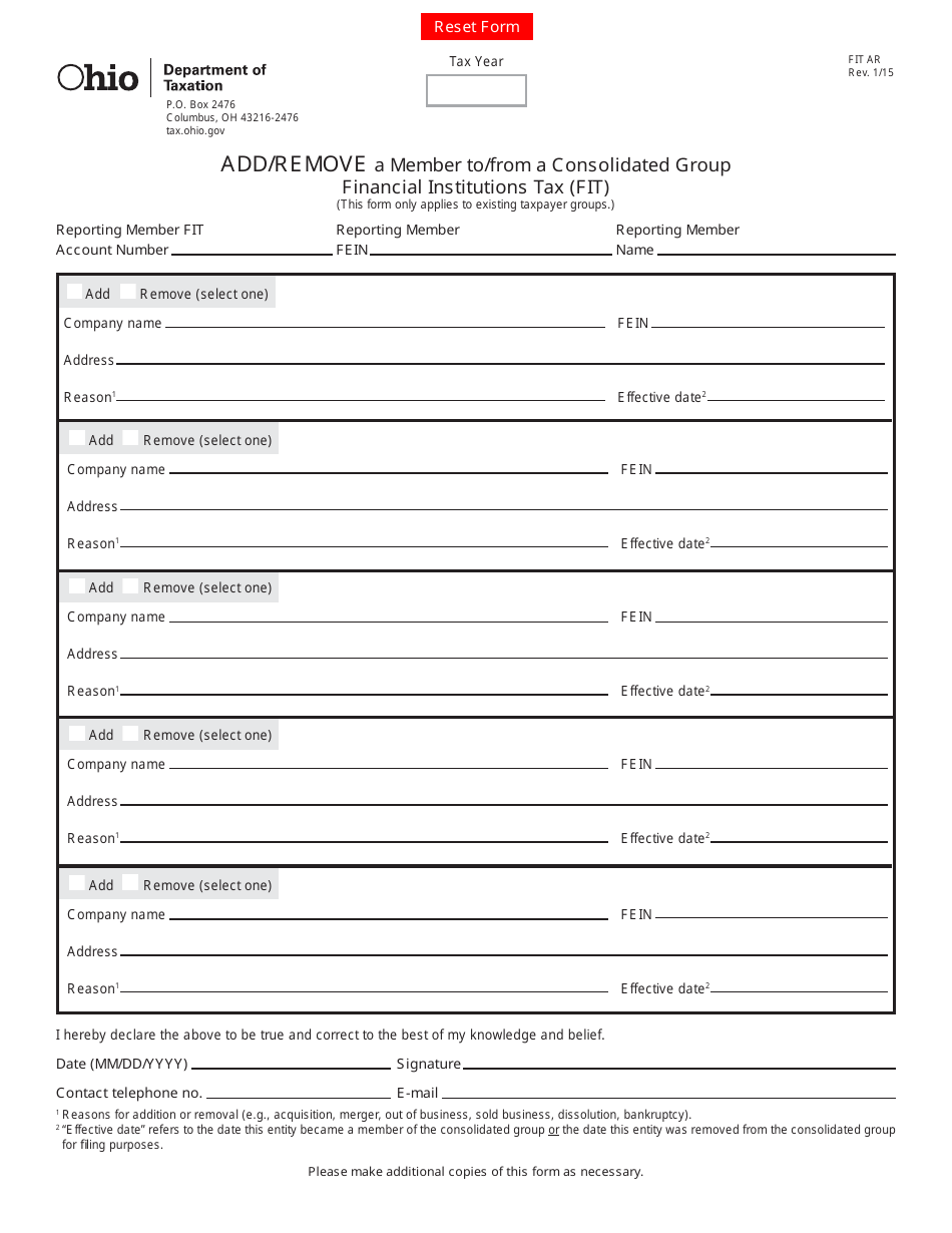 Form FIT AR - Fill Out, Sign Online and Download Fillable PDF, Ohio ...