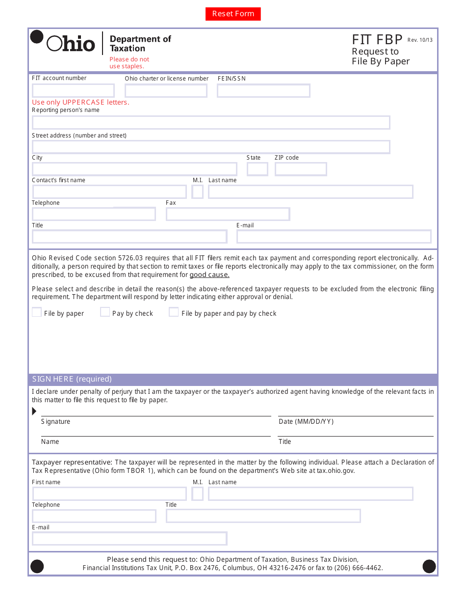 Form FIT FBP - Fill Out, Sign Online and Download Fillable PDF, Ohio ...