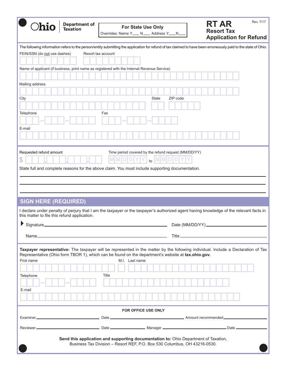 Form RT AR - Fill Out, Sign Online and Download Printable PDF, Ohio ...