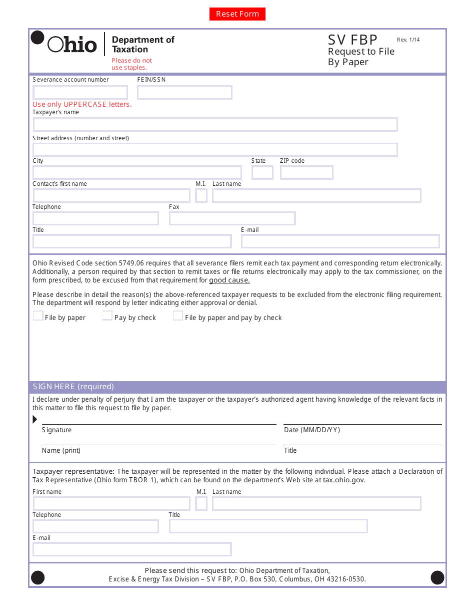 Form SV FBP - Fill Out, Sign Online and Download Fillable PDF, Ohio ...
