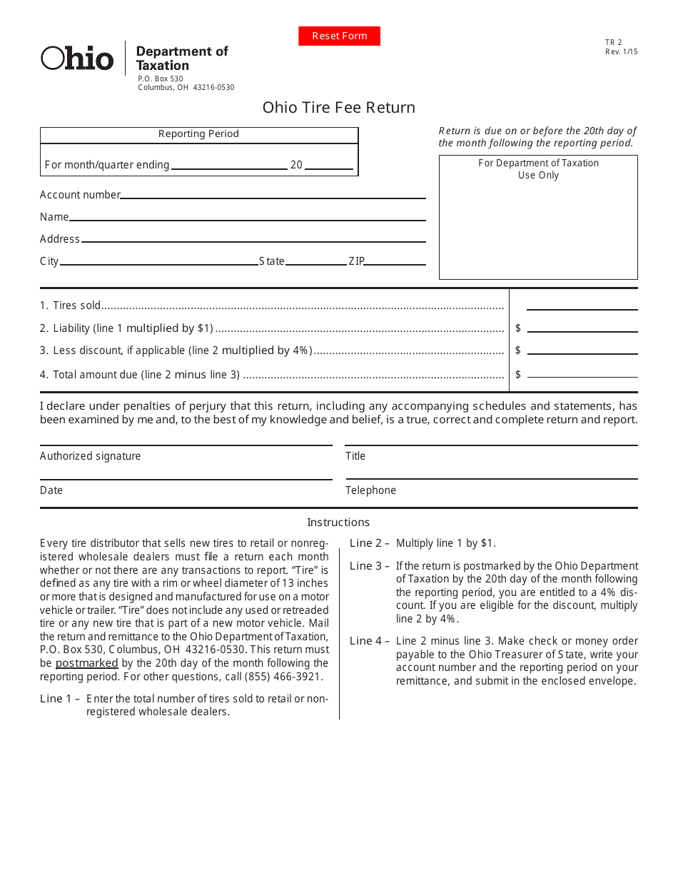 Form TR2 - Fill Out, Sign Online and Download Fillable PDF, Ohio ...