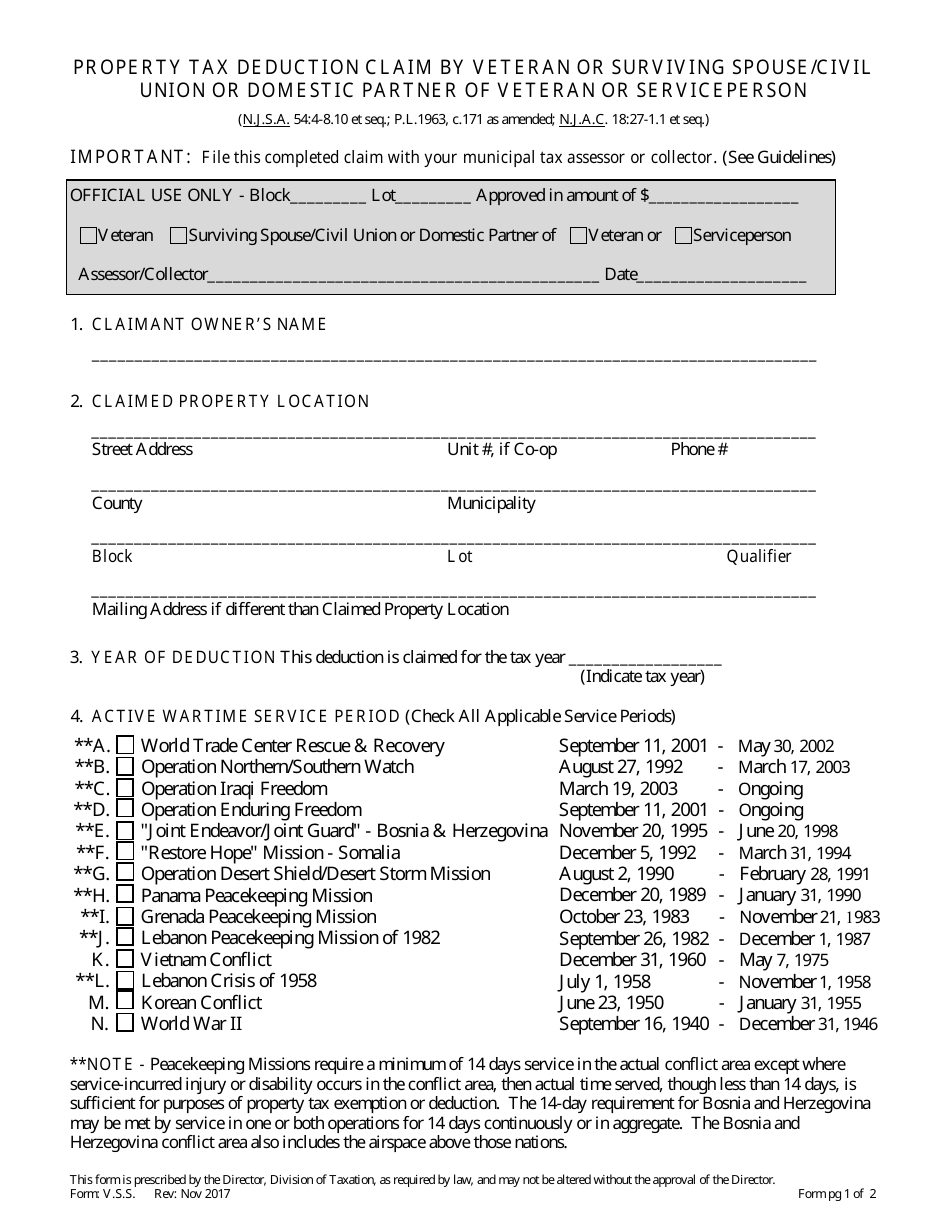 Form V.S.S. - Fill Out, Sign Online and Download Fillable PDF, New ...